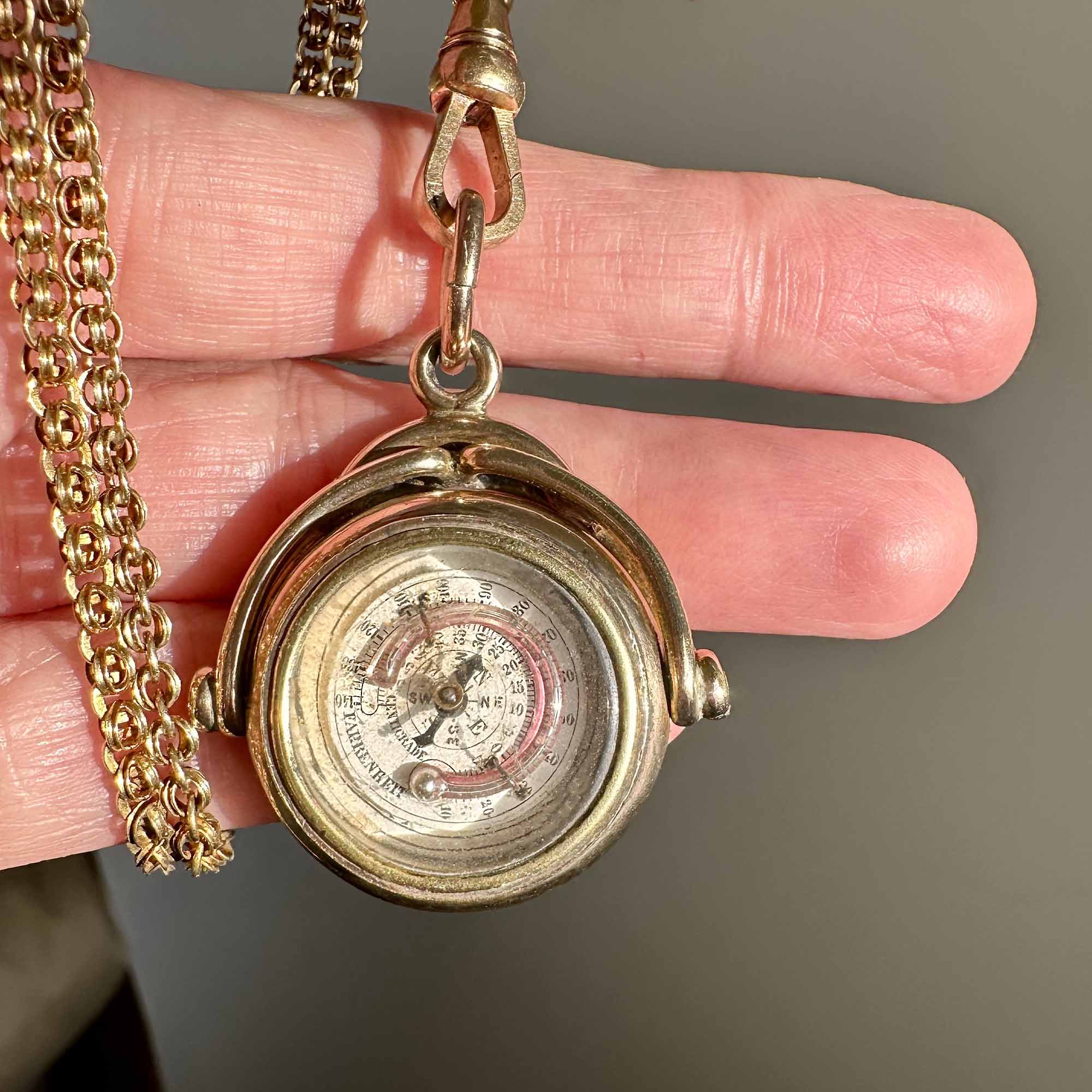 Antique Gold Thermometer Compass Spinner Watch Fob Pendant – Boylerpf