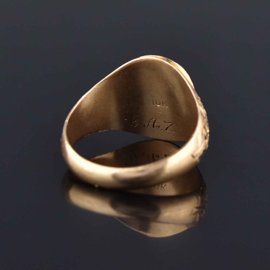Mens Edwardian Gold Signet Ring, Forget Me Not Engraved – Boylerpf