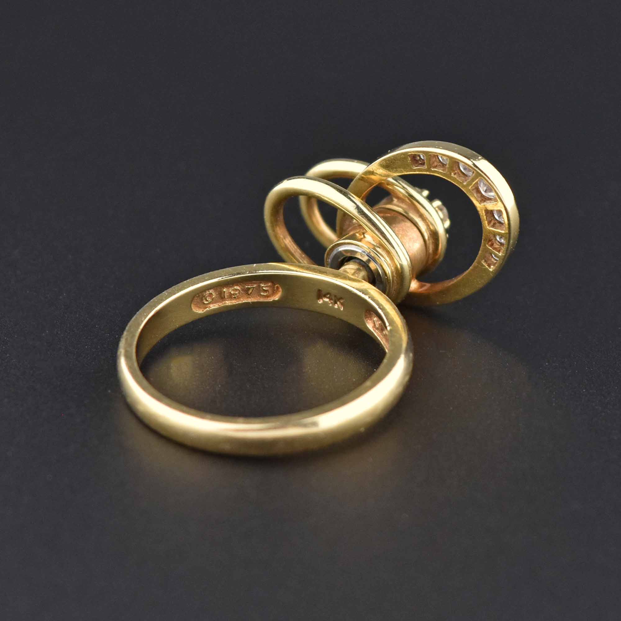 Vintage 14K Gold Three Tier Tuefel Diamond Motion Spinner Ring – Boylerpf