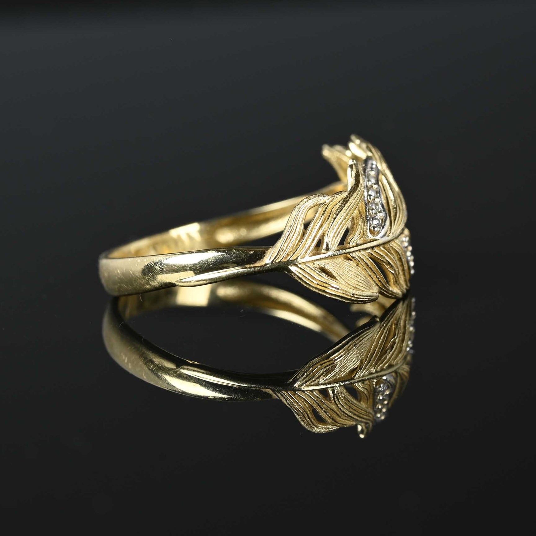 Vintage 14K Gold Diamond Feather Ring – Boylerpf