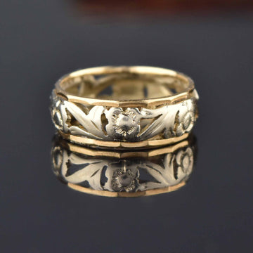 14K Gold Two Tone Forget Me Not Wedding Band Ring – Boylerpf