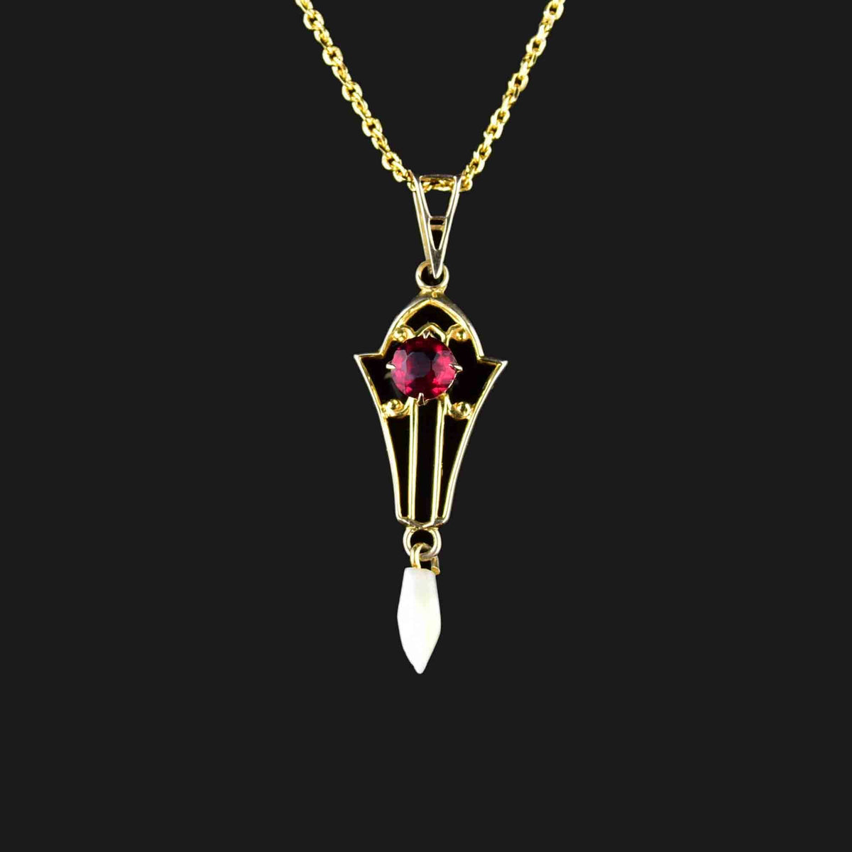 Antique 10K Gold Ruby Pearl Lavalier Necklace – Vintage & Antique ...