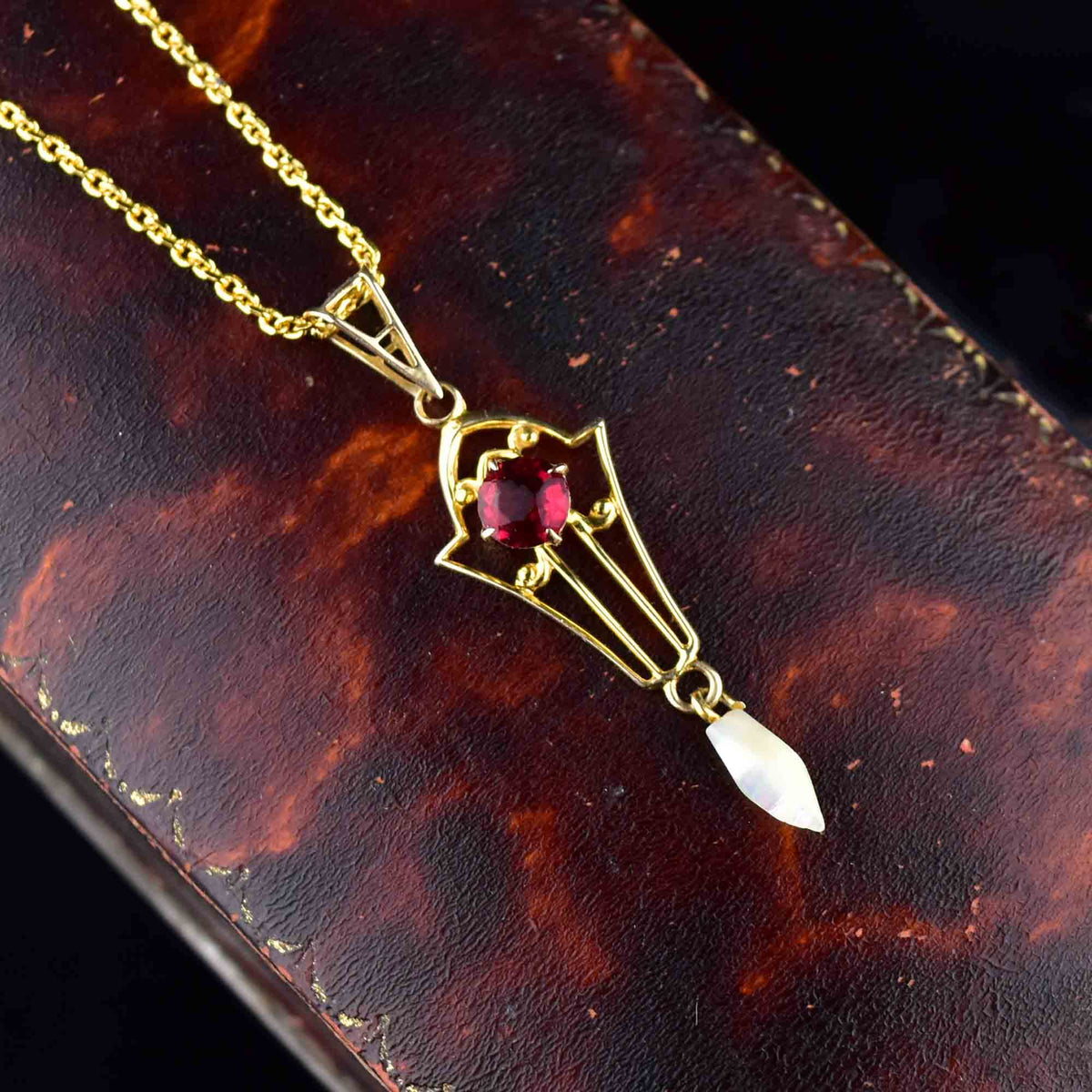 Antique 10K Gold Ruby Pearl Lavalier Necklace – Vintage & Antique ...
