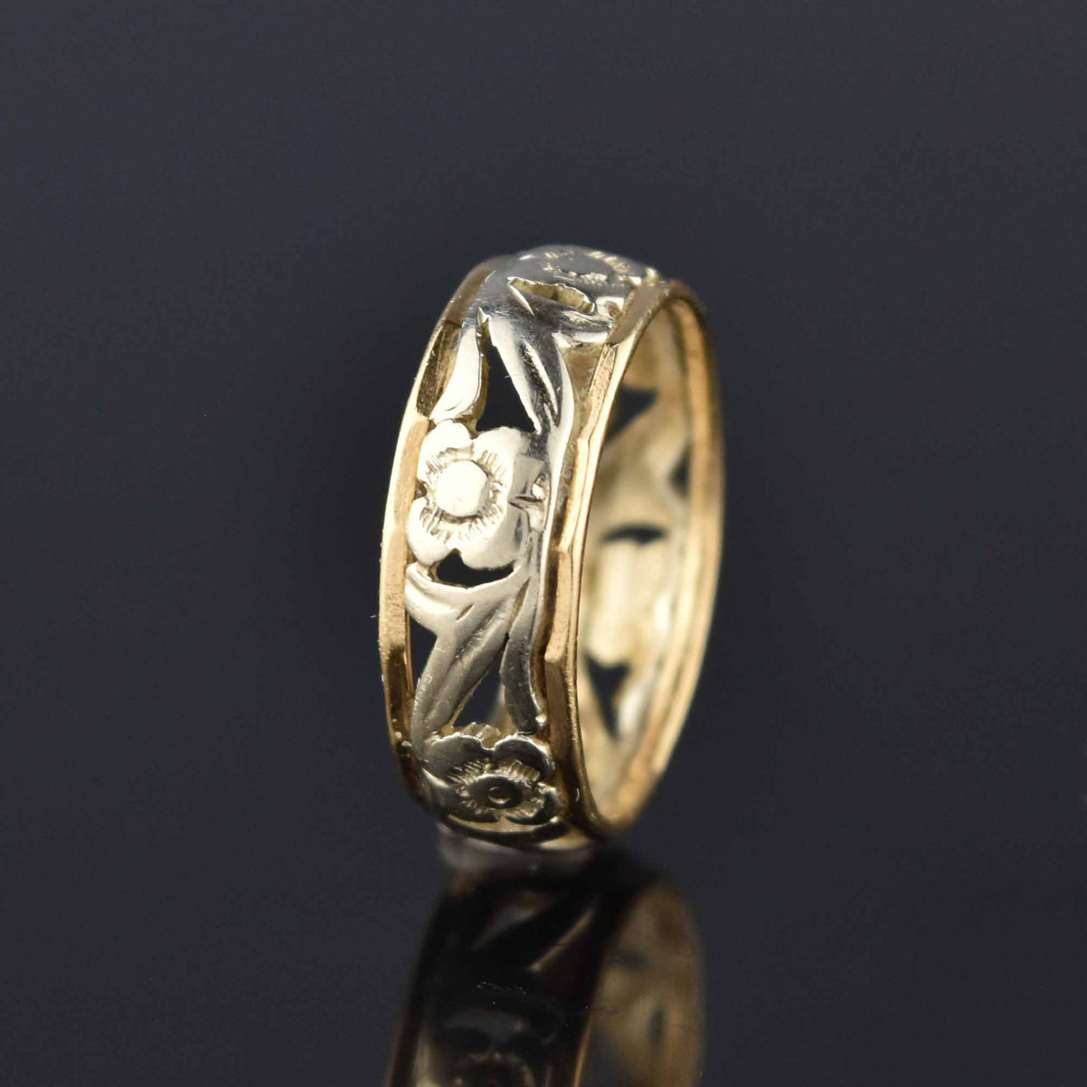 14K Gold Two Tone Forget Me Not Wedding Band Ring – Boylerpf