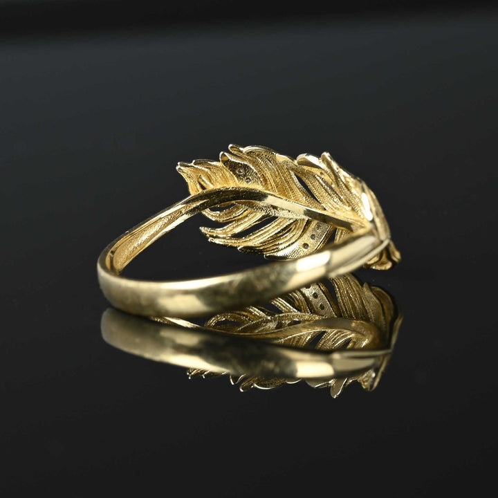 Vintage 14K Gold Diamond Feather Ring – Boylerpf