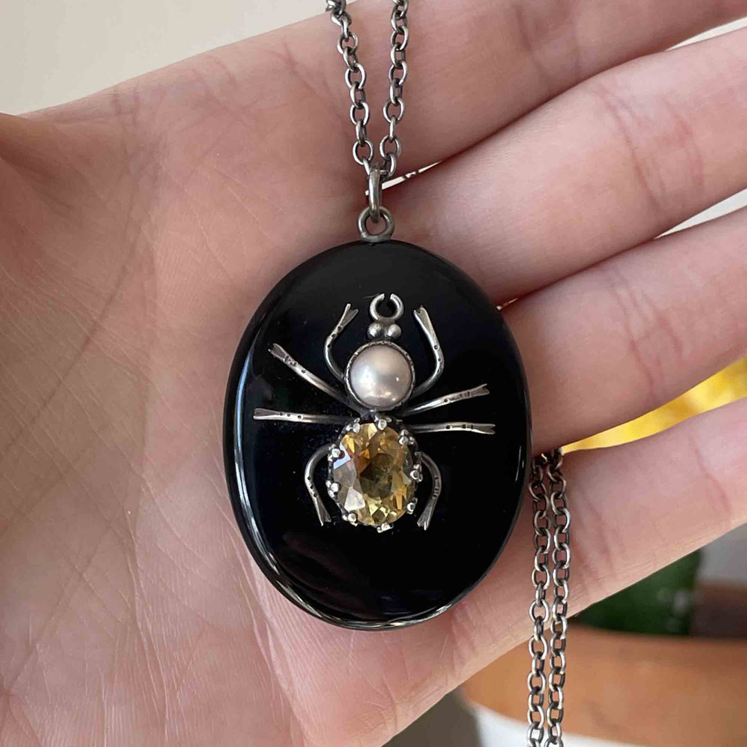 Victorian Citrine Spider French Jet Locket Necklace – Boylerpf