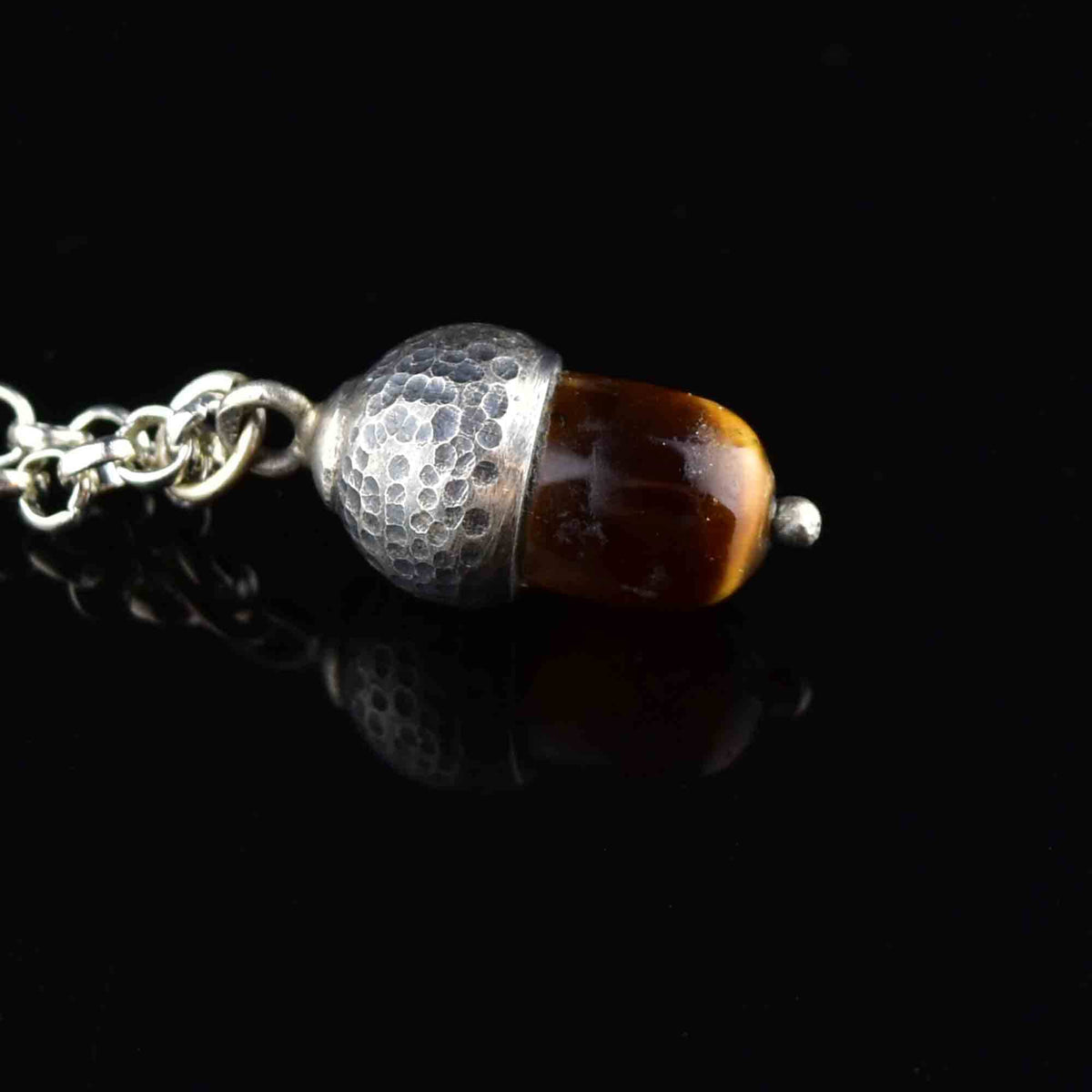 Carved Silver Acorn Tiger Eye Pendant Necklace – Boylerpf