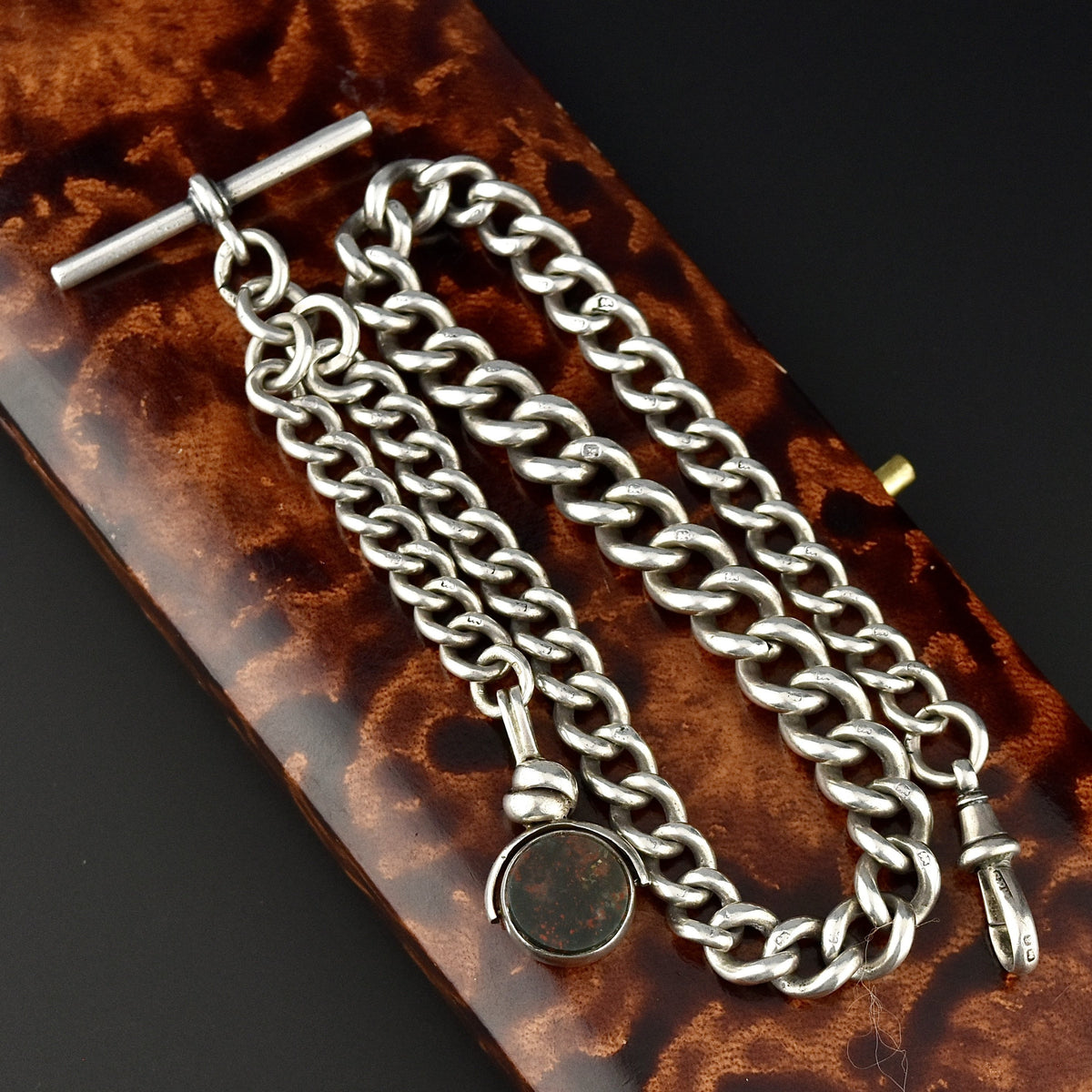 Sterling Silver Pocket Watch Chain w Spinner Fob 65.5 gms – Boylerpf