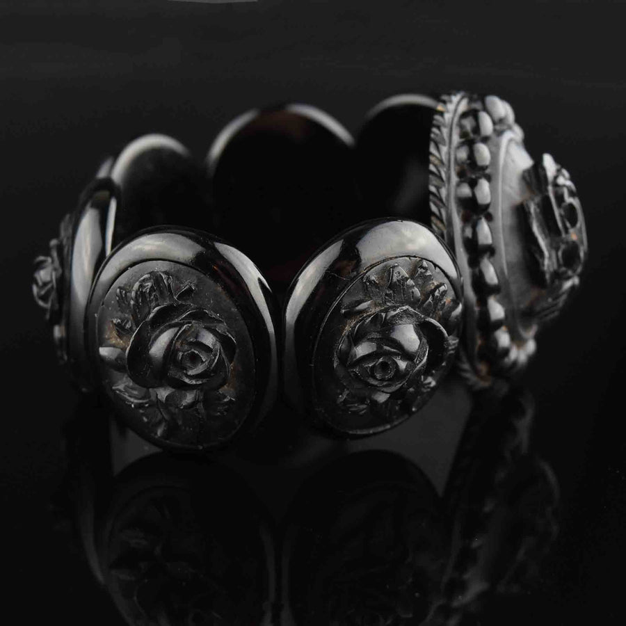 Antique Victorian Carved Whitby Jet Rose Bracelet – Boylerpf