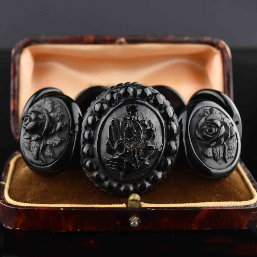 Antique Victorian Carved Whitby Jet Rose Bracelet – Boylerpf