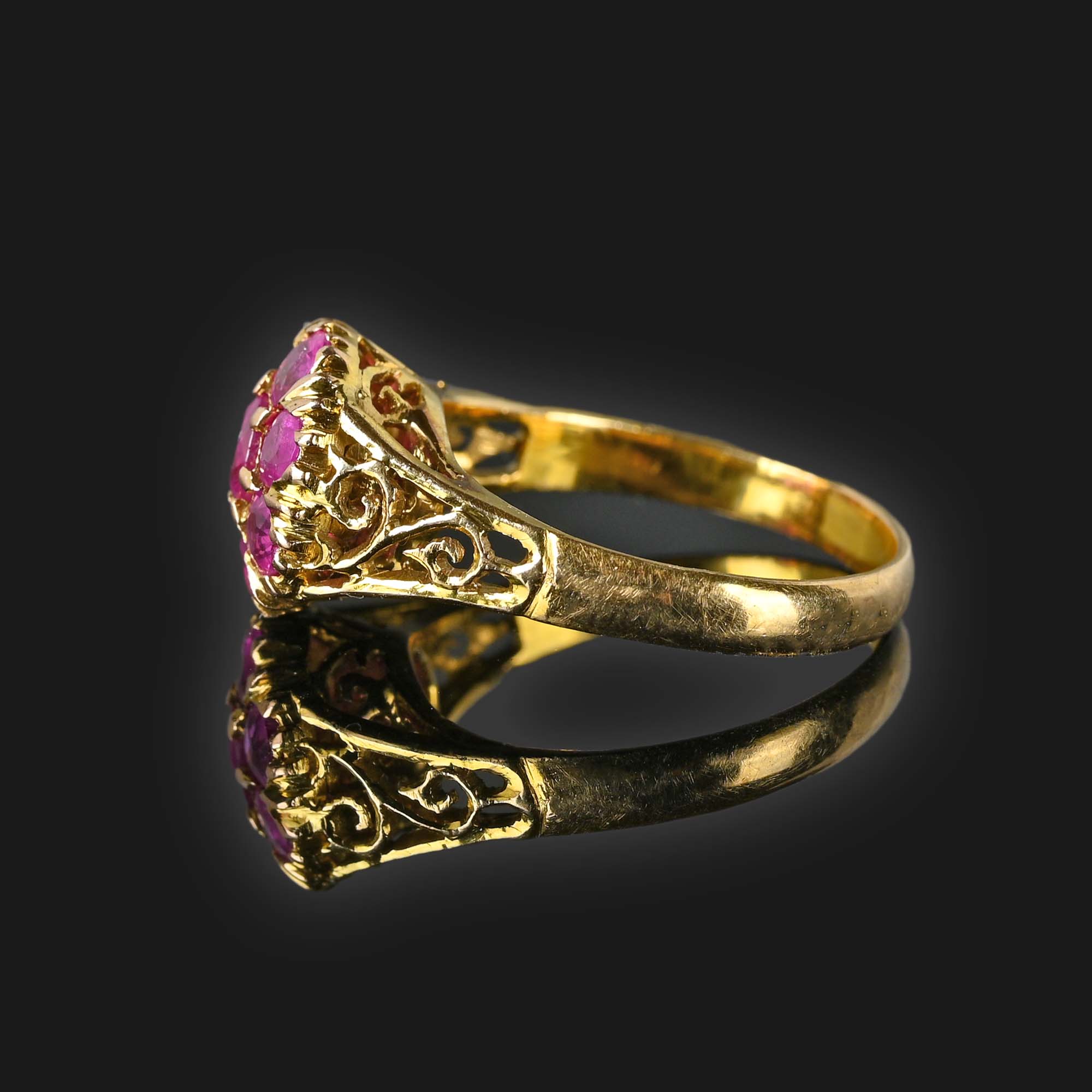 Vintage 14K Gold Filigree Ruby Cluster Ring – Boylerpf
