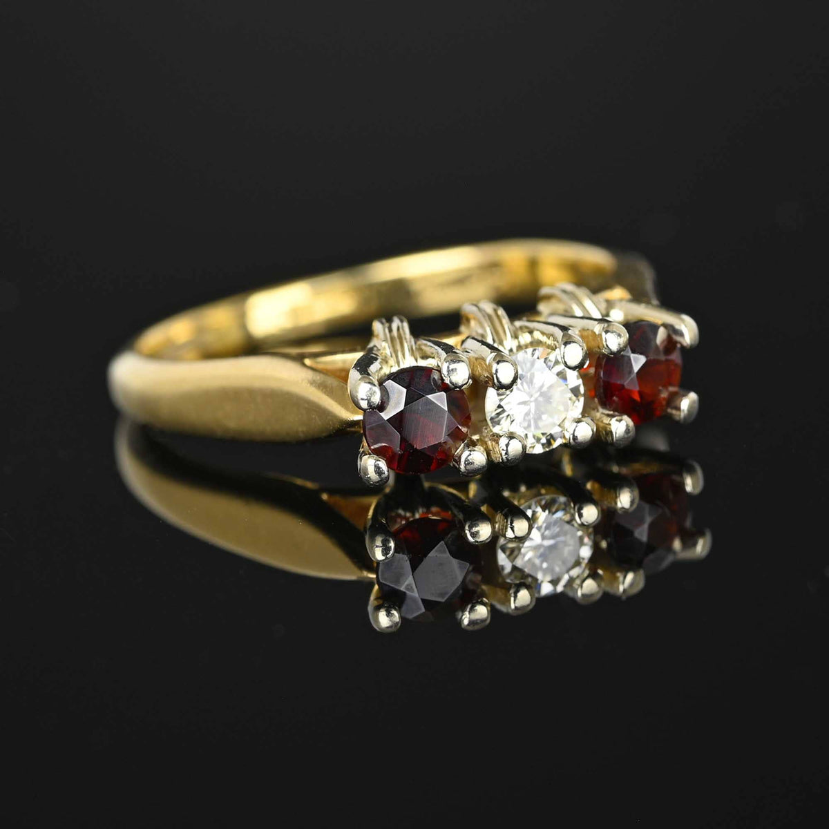 Estate Three Stone 14K Gold Diamond Garnet Ring – Boylerpf