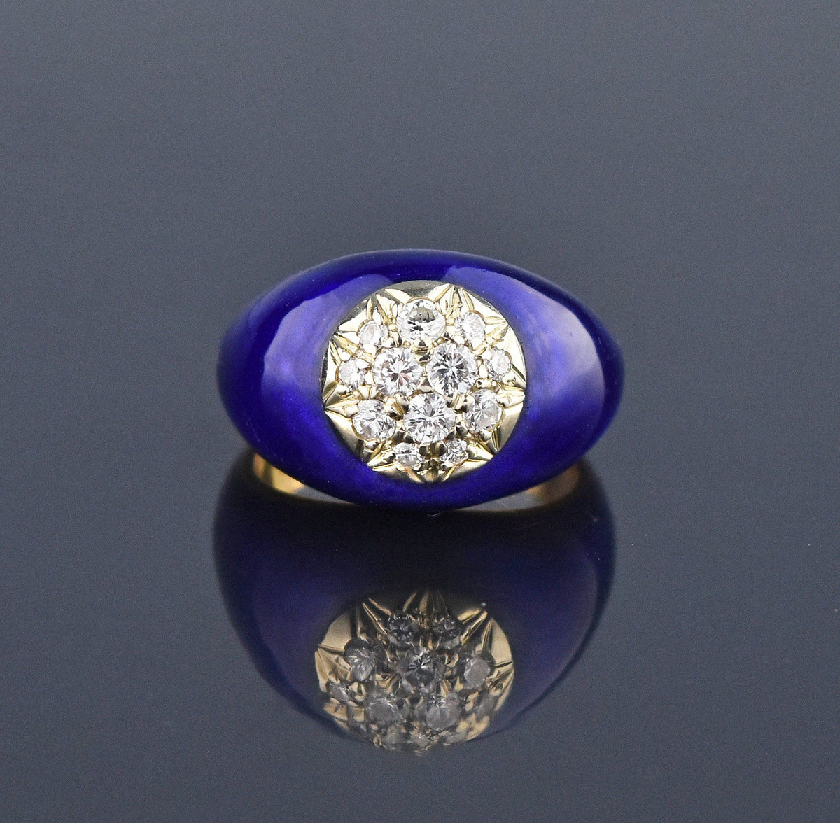 Cobalt Blue Enamel 14K Gold Diamond Dome Cocktail Ring – Boylerpf