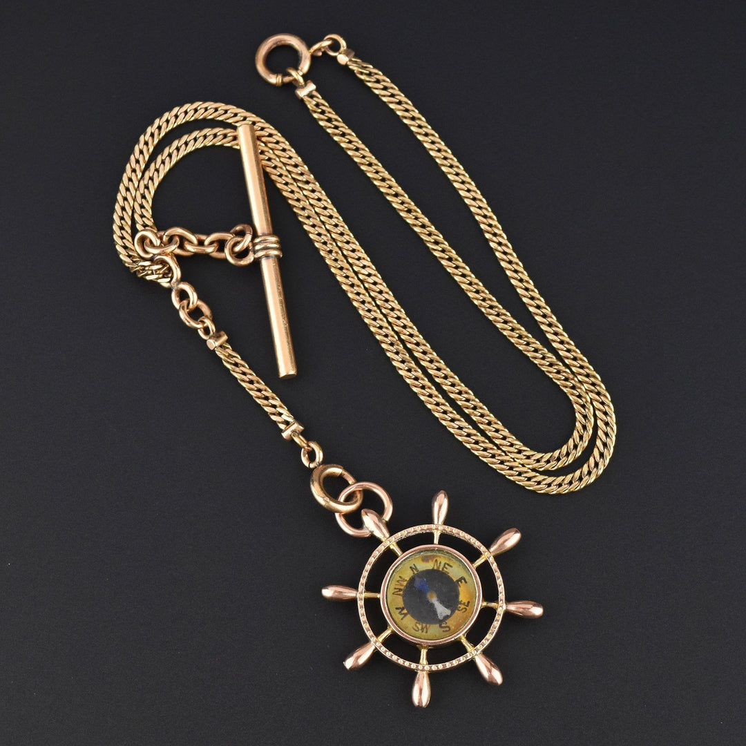Antique Gold Ship Wheel Compass Watch Chain Necklace – Boylerpf