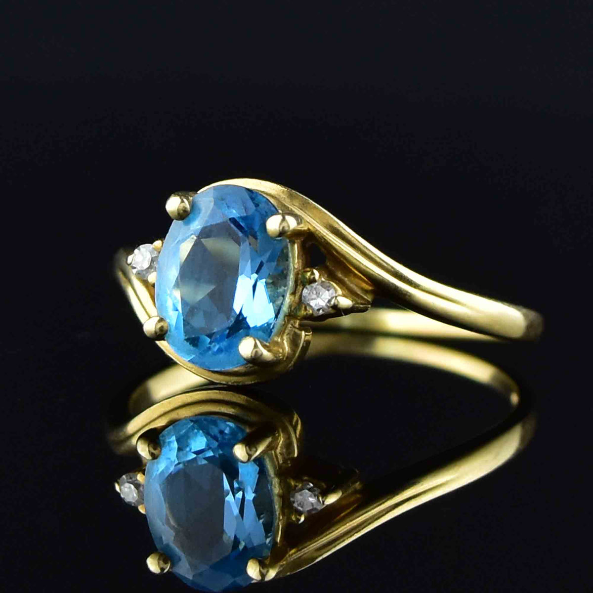 Vintage 14K Gold Swiss Blue Topaz Diamond Ring – Boylerpf