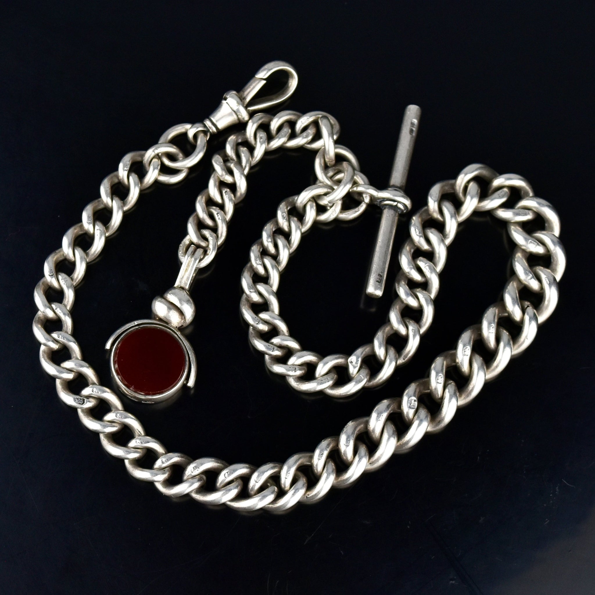 Sterling Silver Pocket Watch Chain w Spinner Fob 65.5 gms – Boylerpf