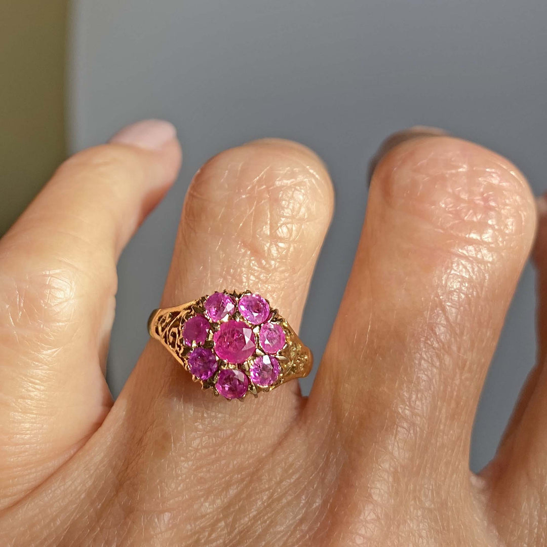 Vintage 14K Gold Filigree Ruby Cluster Ring – Boylerpf