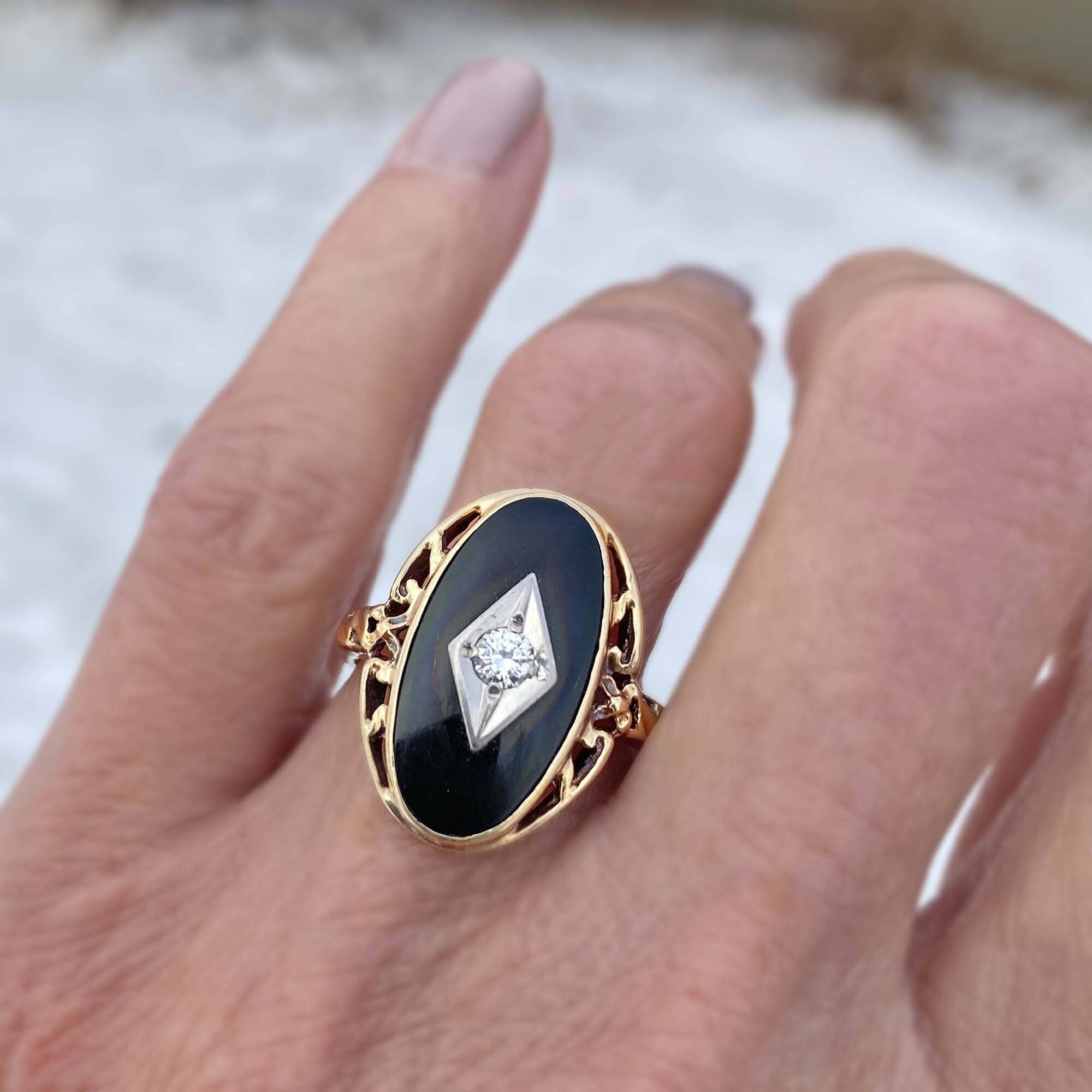 Vintage Black Onyx Diamond Ring in Gold – Boylerpf