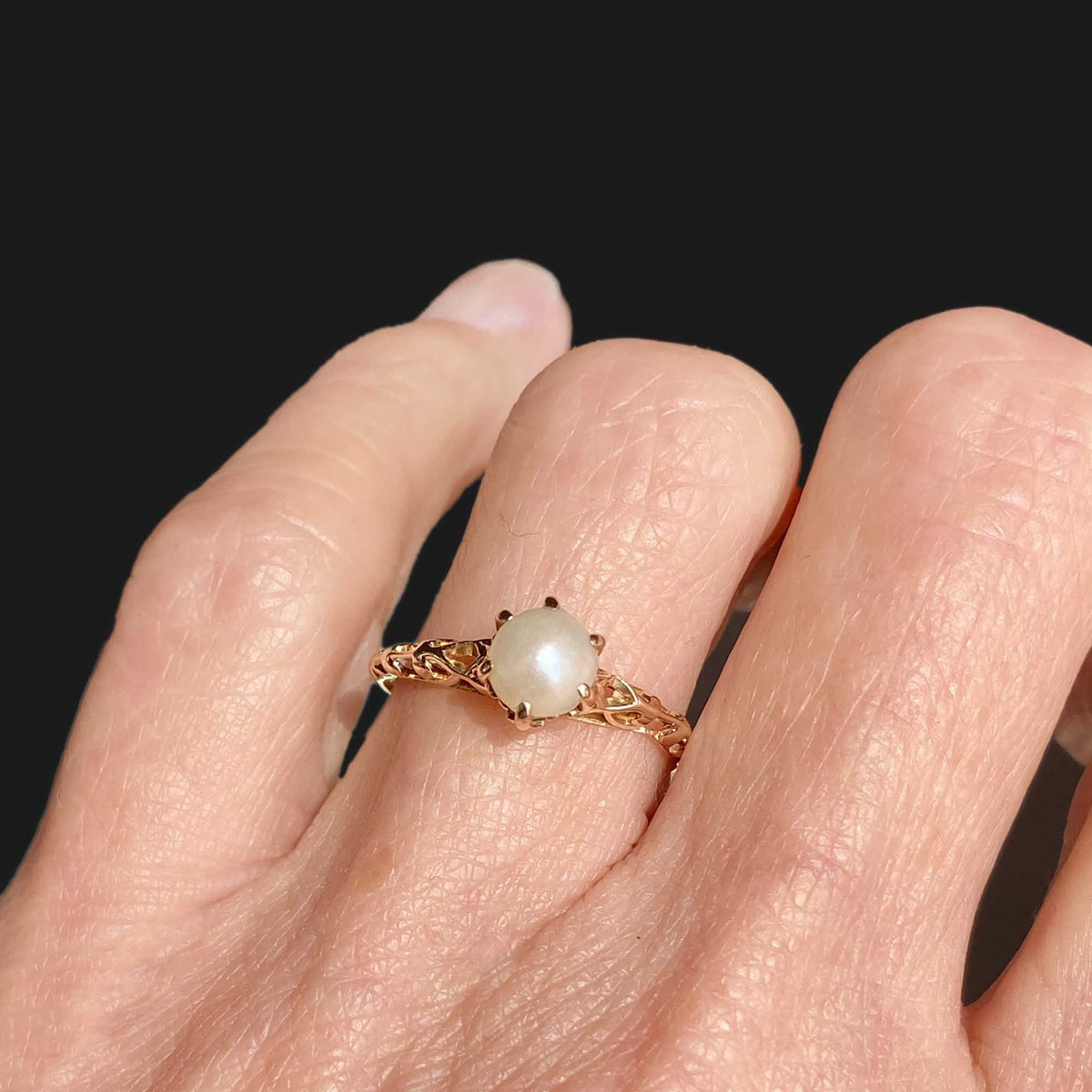Vintage Gold Filigree Pearl Solitaire Ring – Boylerpf