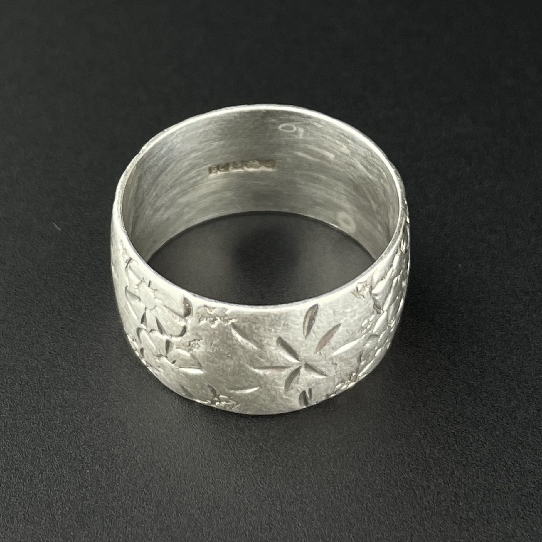 Antique Silver Engraved Forget Me Not Wide Ring, Sz 6.5 – Boylerpf