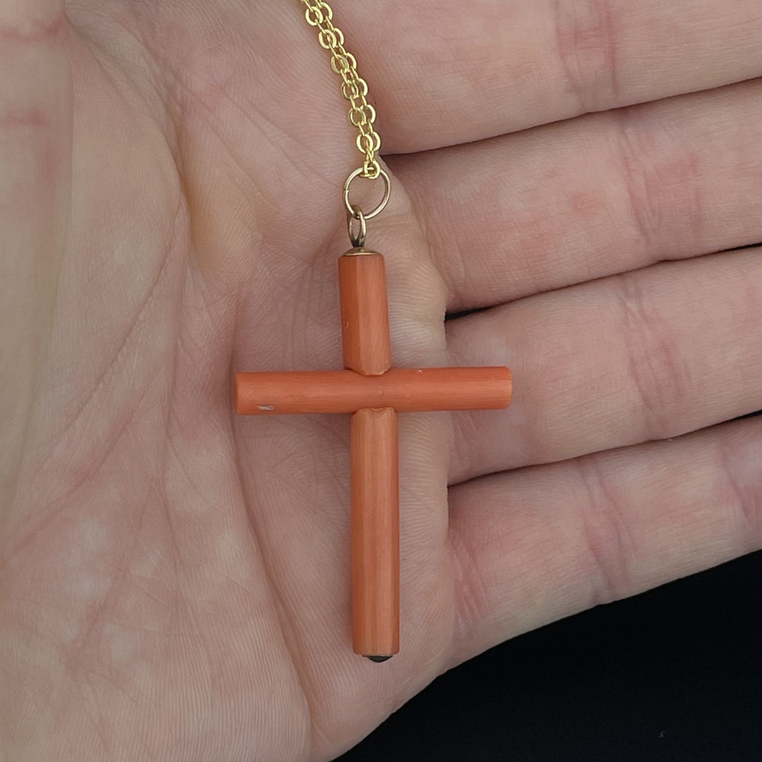 Antique 18K Gold Mediterranean Coral Cross Pendant – Boylerpf