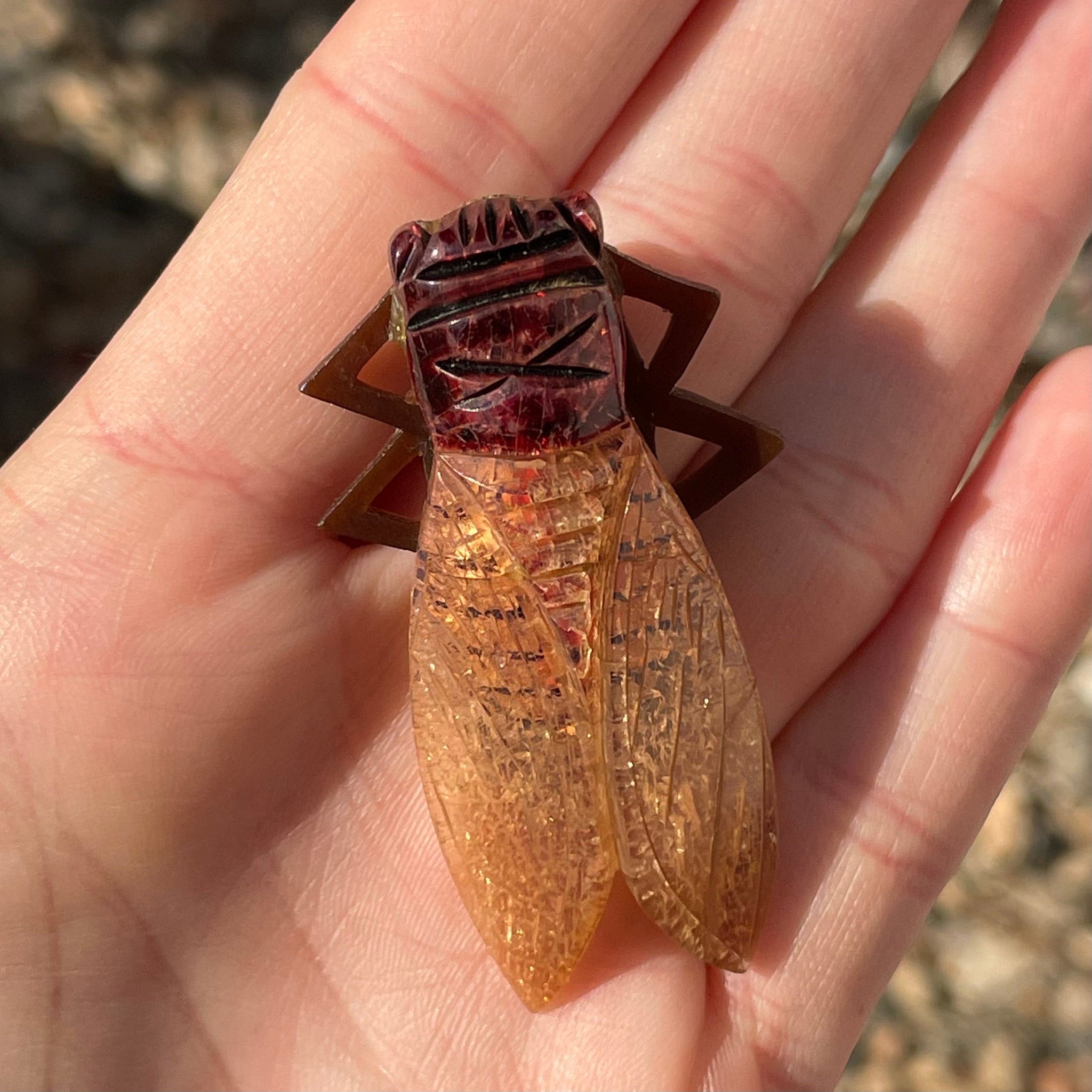 Vintage Art Deco Carved Horn Cicada Brooch – Boylerpf