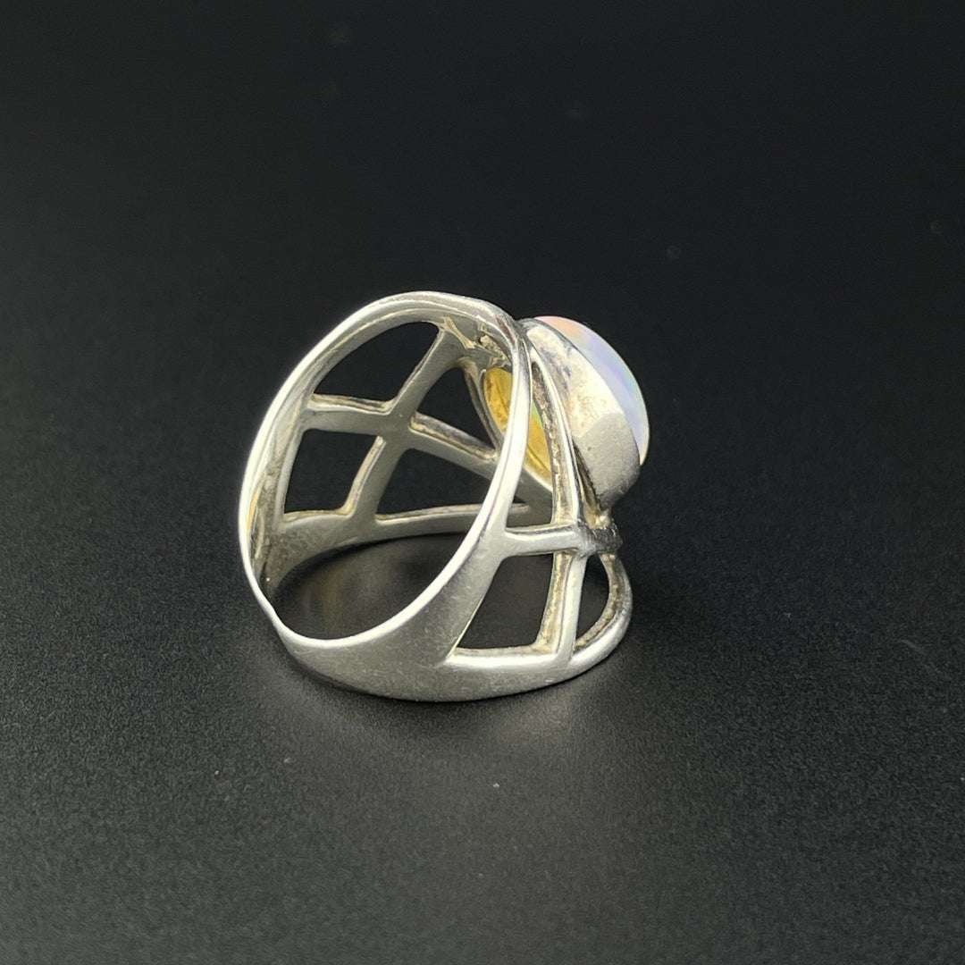 Vintage Fire Jelly Opal Cabochon Silver Infinity Band Ring – Boylerpf