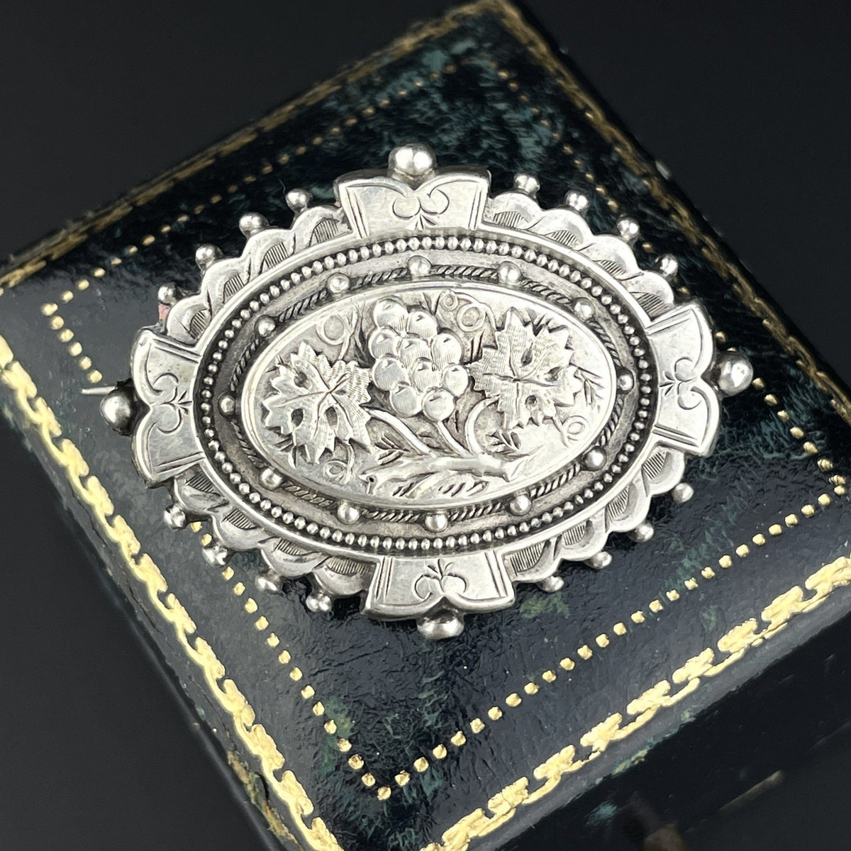 Antique Victorian Silver Engraved Grape Cluster Sweetheart Brooch ...