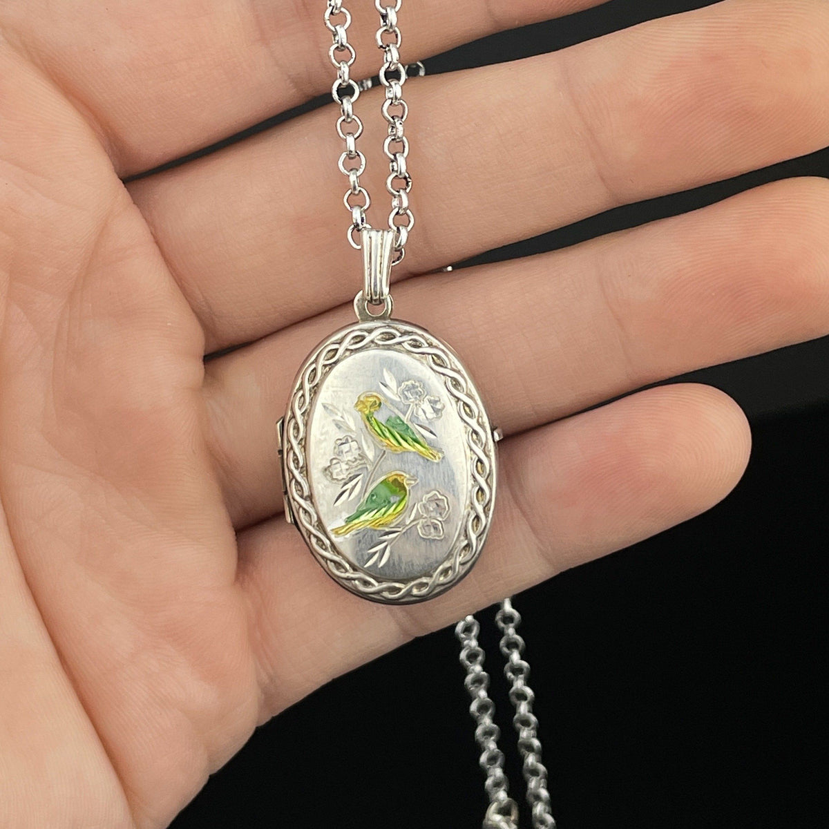 ON HOLD Vintage Engraved Silver Enamel Swallow Bird Locket Necklace ...