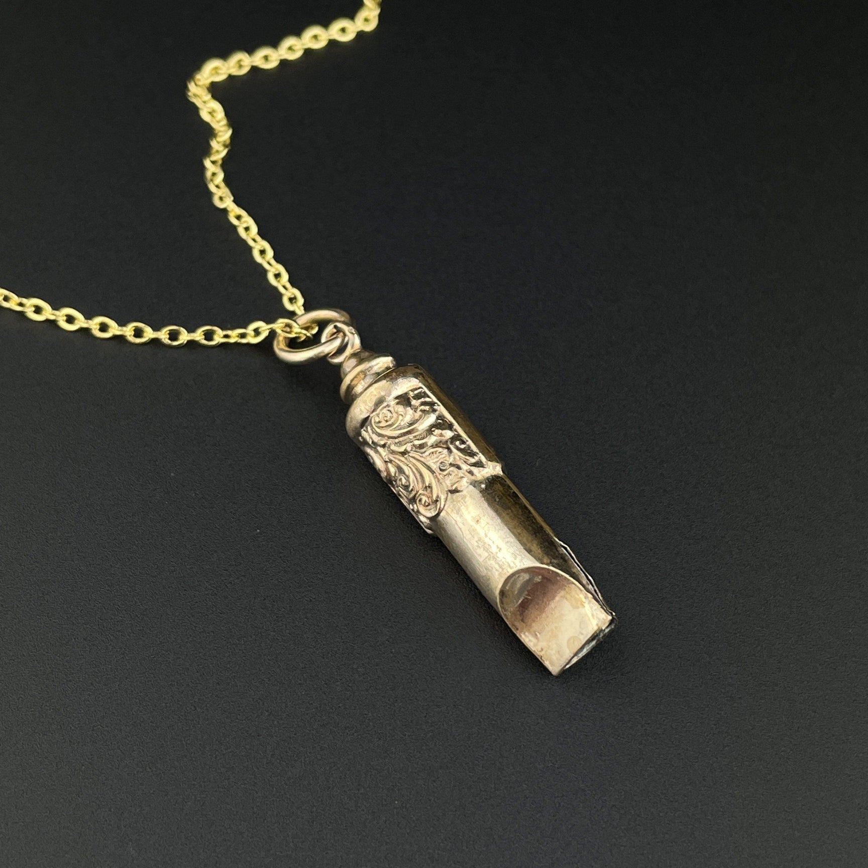 Antique Rolled Gold Engraved Whistle Charm Pendant Necklace – Boylerpf