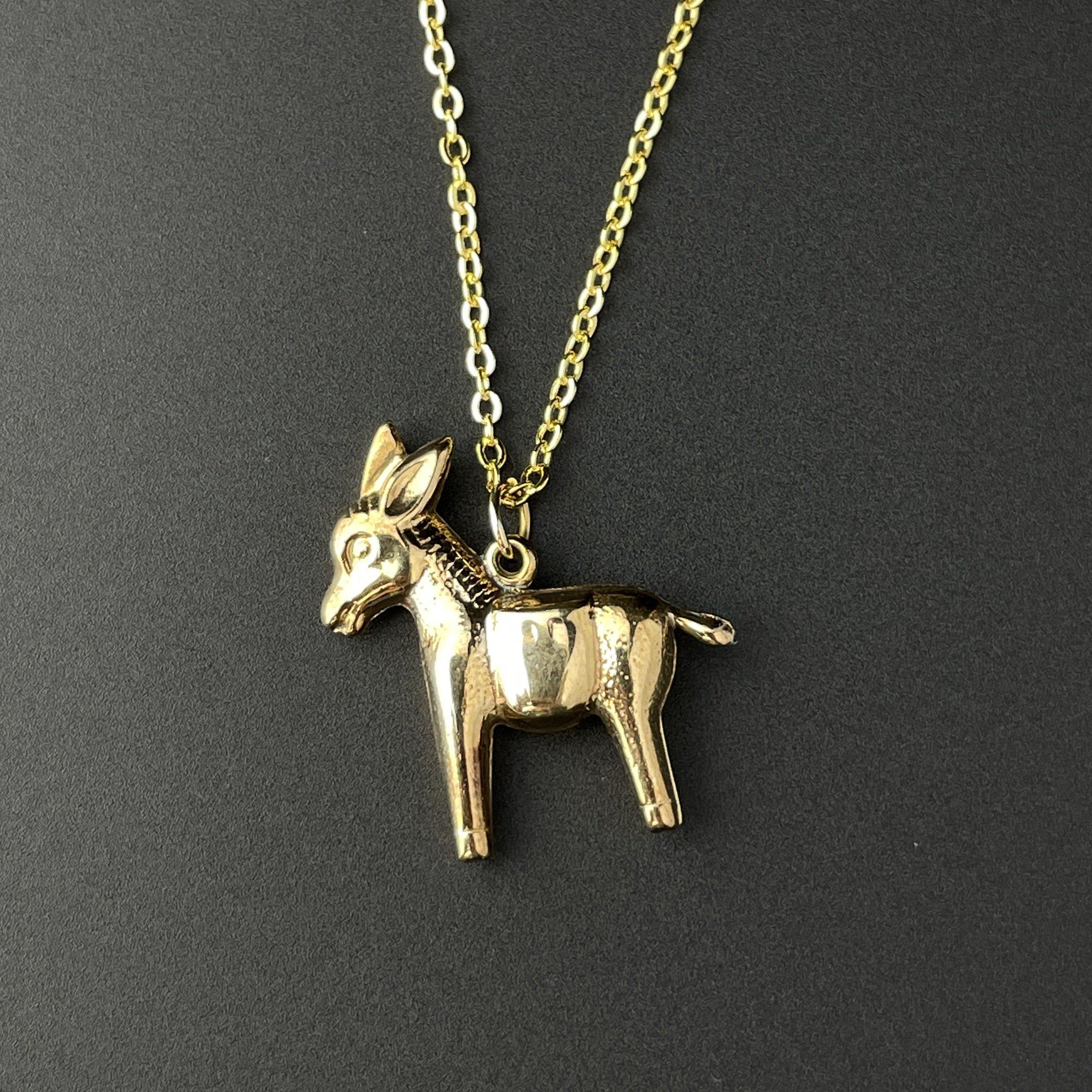 Vintage Gold Puffy Donkey Charm Pendant Necklace – Boylerpf