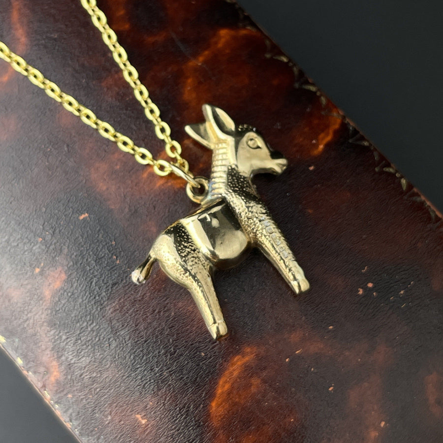 Vintage Gold Puffy Donkey Charm Pendant Necklace – Boylerpf